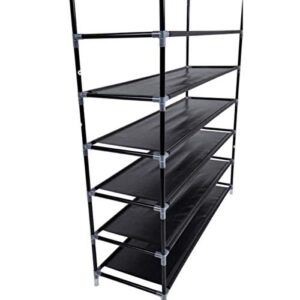 SoSo-BanTian1989 Black 10 Tiers Metal Tube Free Standing Shoe Rack, 50 Pairs Expandable Divisible Non-Woven Fabric Shoe Storage Organizer Cabinet Tower Shelf