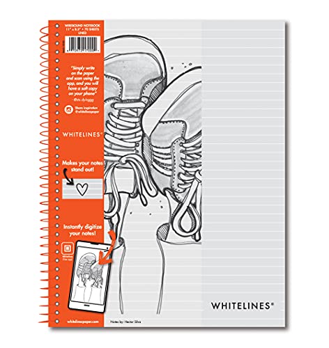 ROARING SPRING Whitelines Premium Line Ruled Spiral Notebook, Digitally Download Your Notes, FREE App, 11" x 8.5" 70 Sheets