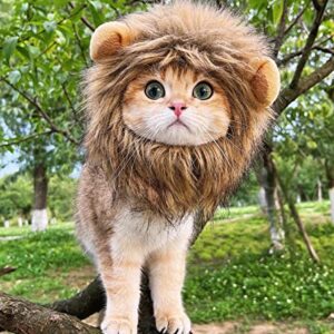 RosyLife Lion Mane Wig for Cat Costume Pet Adjustable Washable Comfortable Fancy Lion Hair Cat Clothes Dress for Halloween Christmas Easter Festival Party Activity (Brown)