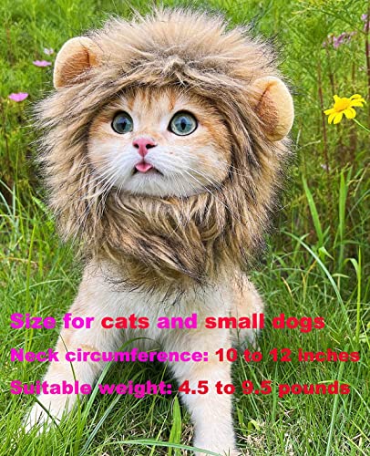 RosyLife Lion Mane Wig for Cat Costume Pet Adjustable Washable Comfortable Fancy Lion Hair Cat Clothes Dress for Halloween Christmas Easter Festival Party Activity (Brown)