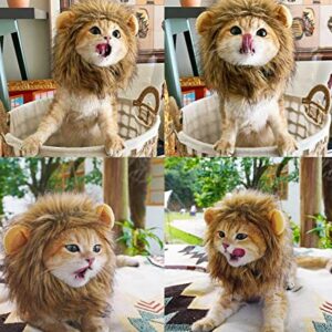 RosyLife Lion Mane Wig for Cat Costume Pet Adjustable Washable Comfortable Fancy Lion Hair Cat Clothes Dress for Halloween Christmas Easter Festival Party Activity (Brown)