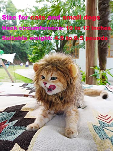 RosyLife Lion Mane Wig for Cat Costume Pet Adjustable Washable Comfortable Fancy Lion Hair Cat Clothes Dress for Halloween Christmas Easter Festival Party Activity (Brown)