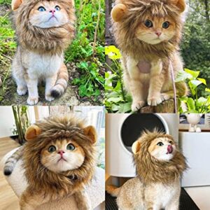 RosyLife Lion Mane Wig for Cat Costume Pet Adjustable Washable Comfortable Fancy Lion Hair Cat Clothes Dress for Halloween Christmas Easter Festival Party Activity (Brown)