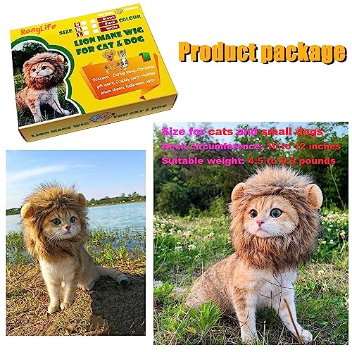 RosyLife Lion Mane Wig for Cat Costume Pet Adjustable Washable Comfortable Fancy Lion Hair Cat Clothes Dress for Halloween Christmas Easter Festival Party Activity (Brown)