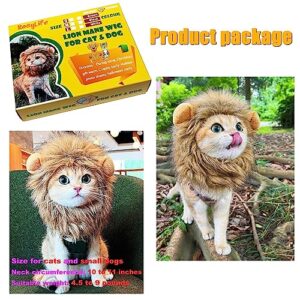 RosyLife Lion Mane Wig for Cat Costume Pet Adjustable Washable Comfortable Fancy Lion Hair Cat Clothes Dress for Halloween Christmas Easter Festival Party Activity (Brown)