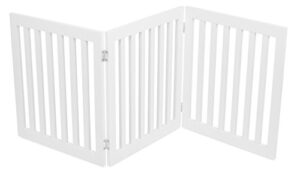 internet's best traditional dog gate for the home, doorway, stairs | 3 panel | 24in h x 60in w | small or older dogs, puppies, cat | free standing | indoor folding pet barrier | wooden mdf | white