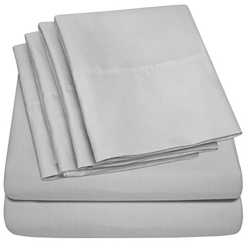 Full Size Bed Sheets - 6 Piece 1500 Supreme Collection Fine Brushed Microfiber Deep Pocket Full Sheet Set Bedding - 2 Extra Pillow Cases, Great Value, Full, Silver