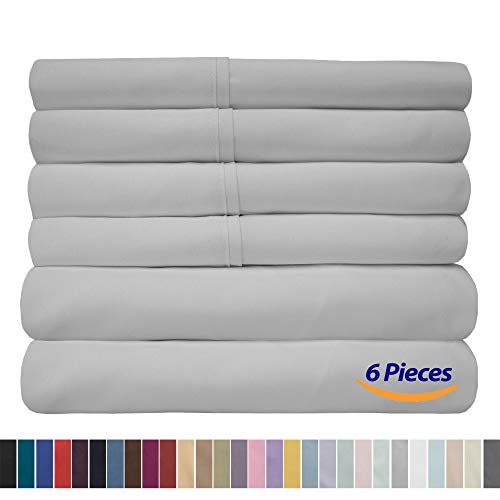 Full Size Bed Sheets - 6 Piece 1500 Supreme Collection Fine Brushed Microfiber Deep Pocket Full Sheet Set Bedding - 2 Extra Pillow Cases, Great Value, Full, Silver