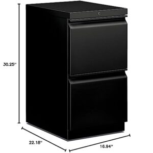 HON Mobile Pedestal File, Storage Pedestal with 2 File Drawers, 15"D, Black (HBMP2F)