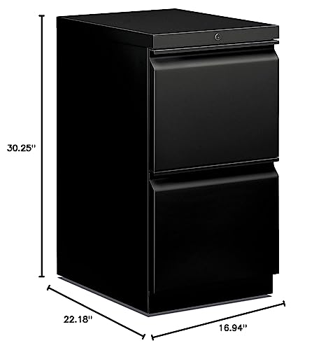 HON Mobile Pedestal File, Storage Pedestal with 2 File Drawers, 15"D, Black (HBMP2F)