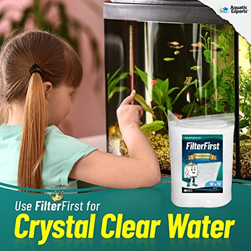 Aquatic Experts Aquarium Filter Pad, FilterFirst Aquarium Filter Media Roll for Crystal Clear Water - Filter Floss for Fish Tank Filters, 12 by 72 by ⅜ Inch to ½ Inch Thick