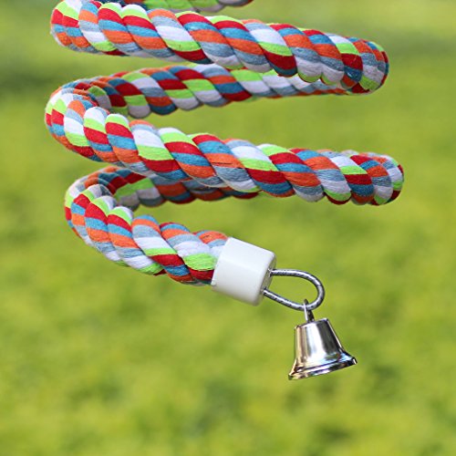 Rope Bungee Perch Bird, 83inch Kintor Pure Natural Colorful Bead Cage Chewing Toys for Small Medium Parrot (83inch Length)