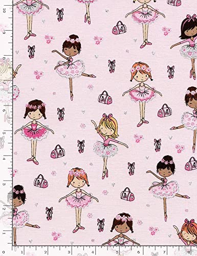 Timeless Treasures Cotton Ballerinas Ballerina Girls Ballet Dance Slippers Pink Glitter Cotton Fabric Print by The Yard (fun-cm3817-pink)