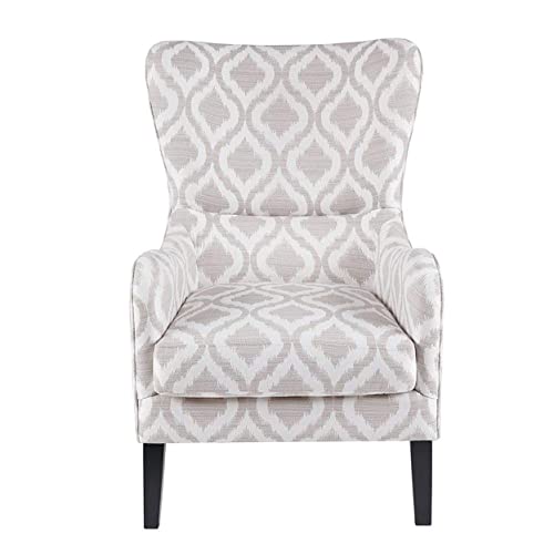 Madison Park Arianna Accent Hardwood, Faux Linen Modern Contemporary Style Living Room Sofa Furniture Swoop Wing Arm Bedroom Chairs Seats, Deep, Ogee Grey