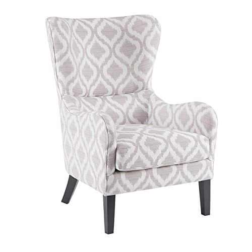 Madison Park Arianna Accent Hardwood, Faux Linen Modern Contemporary Style Living Room Sofa Furniture Swoop Wing Arm Bedroom Chairs Seats, Deep, Ogee Grey