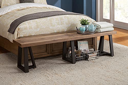 Alpine Furniture Prairie Bench, 75" W x 14" D x 18" H, Reclaimed Natural and Black Finish