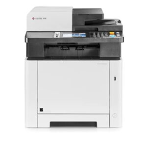 kyocera ecosys m5526cdw all-in-one color laser printer (print/copy/scan/fax), 27 ppm, up to fine 1200 dpi, gigabit ethernet, wireless & wi-fi direct, standard duplex, 4.3in touchscreen panel, 512 mb