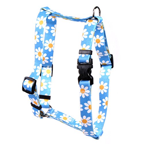 Yellow Dog Design Blue Daisy Roman Style H Dog Harness, Small/Medium