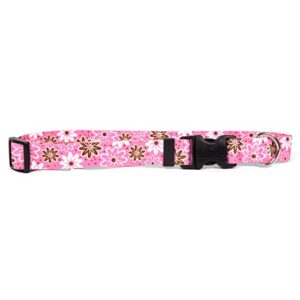 yellow dog design daisy chain pink dog collar fits neck 14 to 20"/4" wide, medium 3/4" wide, (dcbp104)