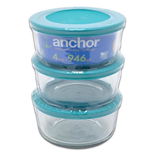 Anchor Hocking 6 Piece 4 Cup Round Glass Storage Set, Teal