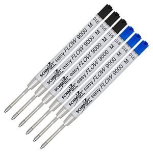 6 pack - schmidt easy flow 9000 - 3 black ink & 3 blue ink - medium point