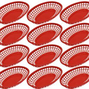 Set of 12 Red Oval Fast Food / Deli Baskets, 9.25 by 5.67-Inch, Red (12)