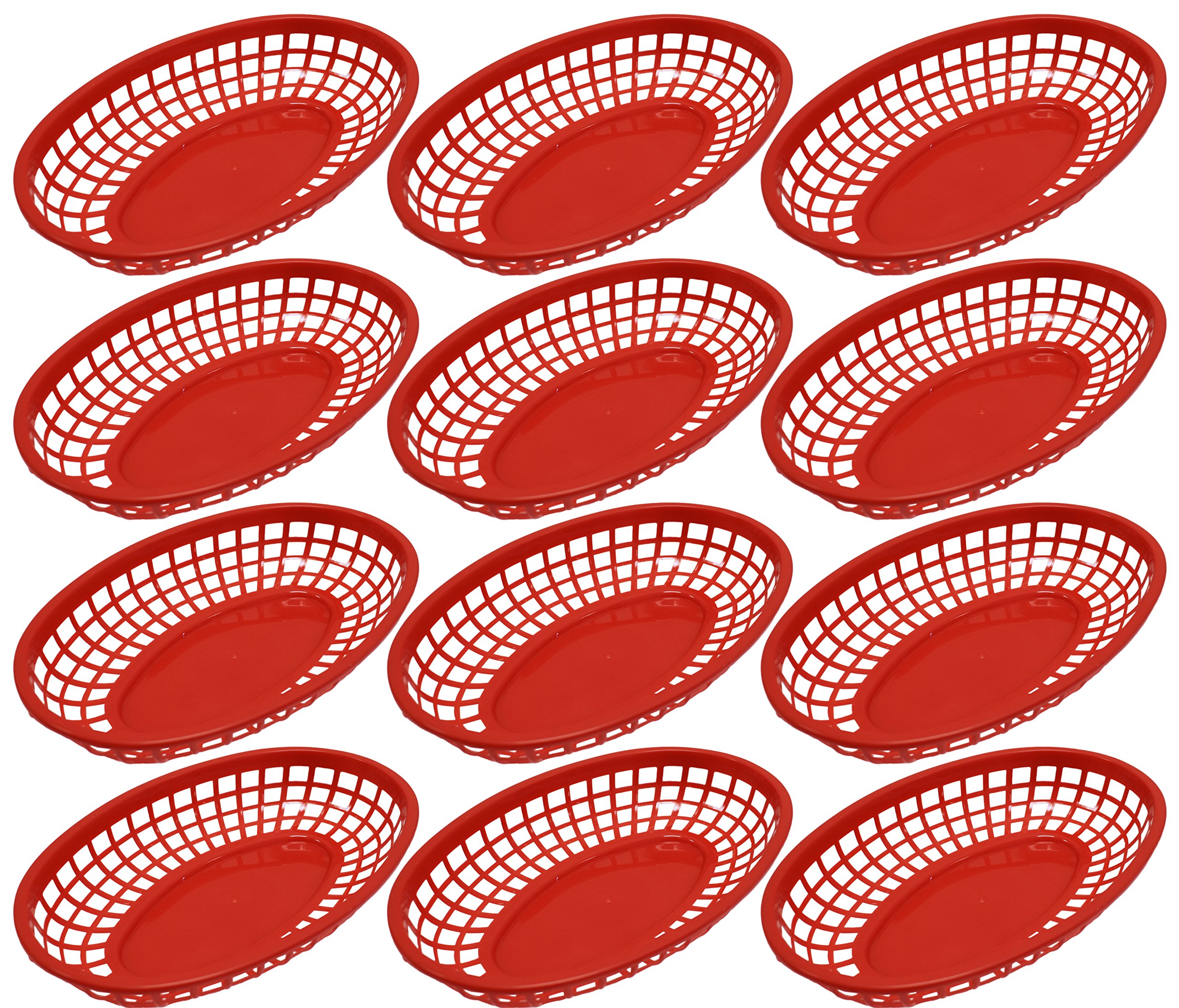 Set of 12 Red Oval Fast Food / Deli Baskets, 9.25 by 5.67-Inch, Red (12)