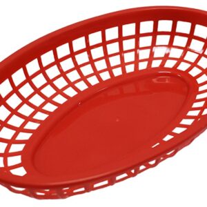 Set of 12 Red Oval Fast Food / Deli Baskets, 9.25 by 5.67-Inch, Red (12)