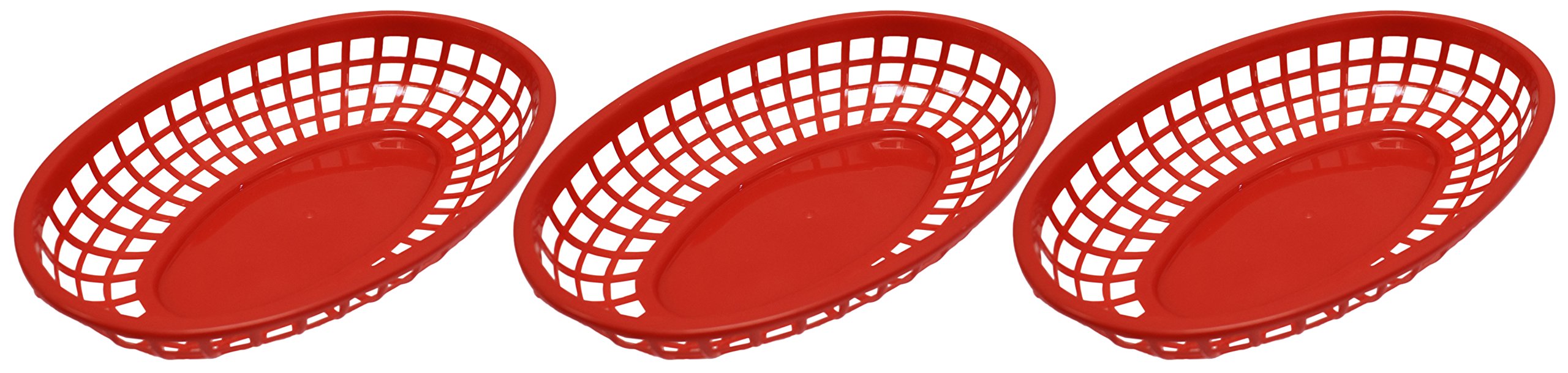 Set of 12 Red Oval Fast Food / Deli Baskets, 9.25 by 5.67-Inch, Red (12)