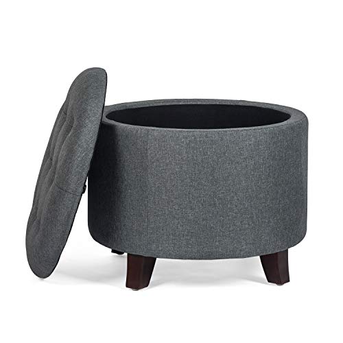 Convenience Concepts Designs4Comfort Round Storage Ottoman 19.75" - Versatile Contemporary Foot Stool for Living Room, Office, Gray Fabric