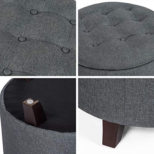 Convenience Concepts Designs4Comfort Round Storage Ottoman 19.75" - Versatile Contemporary Foot Stool for Living Room, Office, Gray Fabric