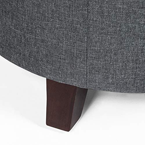 Convenience Concepts Designs4Comfort Round Storage Ottoman 19.75" - Versatile Contemporary Foot Stool for Living Room, Office, Gray Fabric