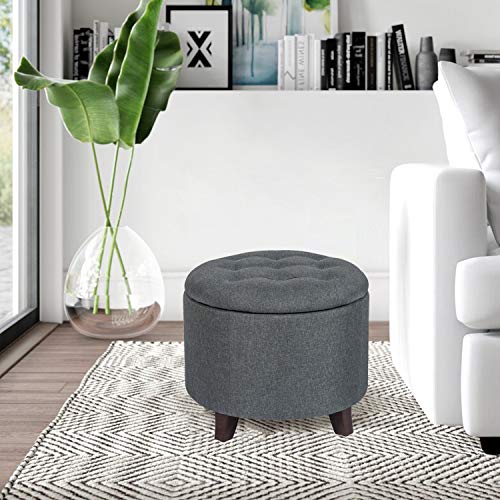 Convenience Concepts Designs4Comfort Round Storage Ottoman 19.75" - Versatile Contemporary Foot Stool for Living Room, Office, Gray Fabric