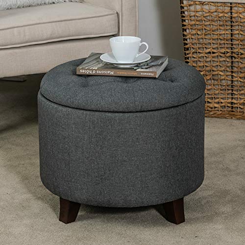 Convenience Concepts Designs4Comfort Round Storage Ottoman 19.75" - Versatile Contemporary Foot Stool for Living Room, Office, Gray Fabric