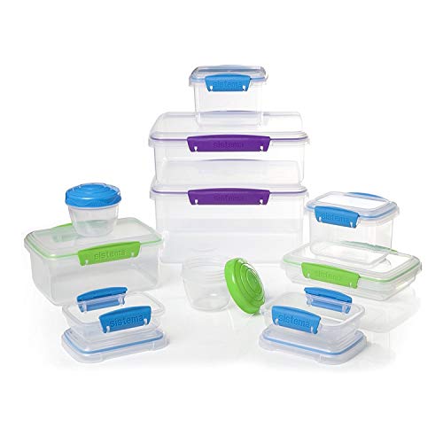 Sistema 20-Piece Food Storage Containers with Lids and Salad Dressing and Condiment Containers, Dishwasher Safe, Color May Vary