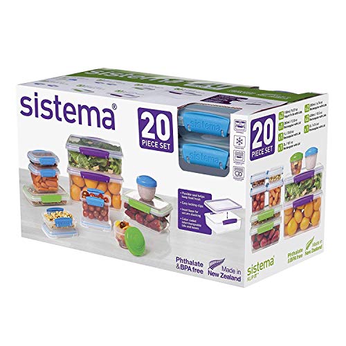 Sistema 20-Piece Food Storage Containers with Lids and Salad Dressing and Condiment Containers, Dishwasher Safe, Color May Vary