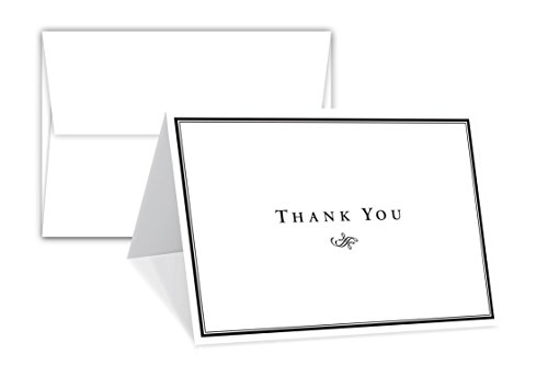 Thank You Cards for Small Business, Bulk Set of 25, 5x7" Folding Greetings, Ships Flat, Blank Inside + Envelopes - Elegant Design Note Card for Weddings, Bridal, Baby Shower, Graduation