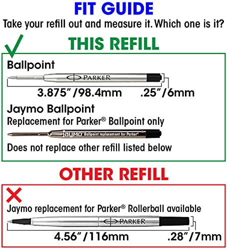 Jaymo 30525PP Compatible Pen Refills for Smooth Writing with .7 mm German Medium Tip and Ink, Black Gel Parker, 6 Refills