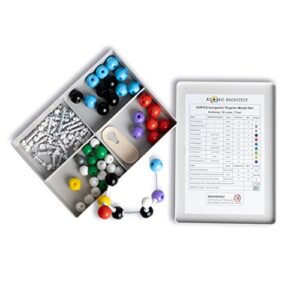 125-piece molecular model kit, inorganic and organic chemistry scientific atom molecular models, color-coded chemistry set of atoms and molecules for kids, stem set w/ carrying case - atomic architect