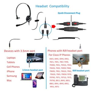 MAIRDI Telephone Headset with RJ9 Jack & 3.5mm Connector for Landline Deskphone Cell Phone PC Laptop, Office Headset with Microphone for Call Center, Work for Cisco Phone 7941 7965 6941 7861 8811