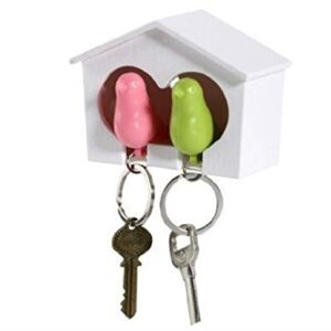 AKOAK Couple Pair Sparrow Bird House Nest Whistle Key Holder(One Bird Green and One Bird Pink)