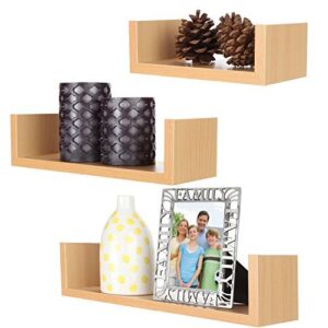 arad set of 3 floating u shelves in beech veneer finish