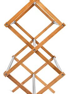 BIRDROCK HOME Folding Steel Clothes Drying Rack - 3 Tier - Water-Resistant Bamboo Wood - Fully Assembled Collapsible Dry Rack - Walnut (Brown)