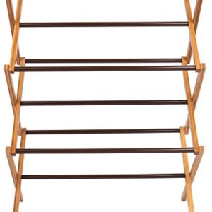 BIRDROCK HOME Folding Steel Clothes Drying Rack - 3 Tier - Water-Resistant Bamboo Wood - Fully Assembled Collapsible Dry Rack - Walnut (Brown)