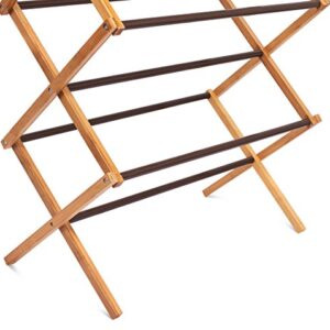 BIRDROCK HOME Folding Steel Clothes Drying Rack - 3 Tier - Water-Resistant Bamboo Wood - Fully Assembled Collapsible Dry Rack - Walnut (Brown)