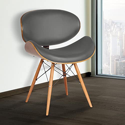 Armen Living Cassie Dining Chair in Grey Faux Leather and Walnut Wood Finish, Gray/Walnut Finish, 20D x 21W x 31H in