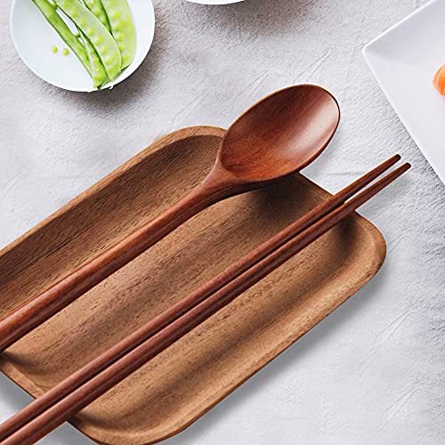 Ecloud Shop Wooden Spoon Chopsticks Sets Korean Dinnerware Combinations Chopsticks and Spoons Set for Home Kitchen or Restaurant (2 Pairs)