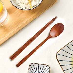 Ecloud Shop Wooden Spoon Chopsticks Sets Korean Dinnerware Combinations Chopsticks and Spoons Set for Home Kitchen or Restaurant (2 Pairs)