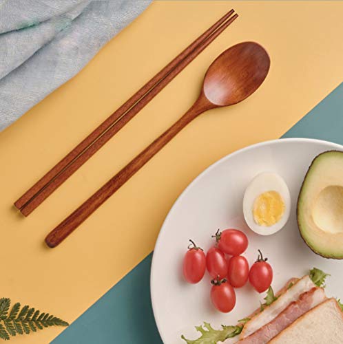 Ecloud Shop Wooden Spoon Chopsticks Sets Korean Dinnerware Combinations Chopsticks and Spoons Set for Home Kitchen or Restaurant (2 Pairs)