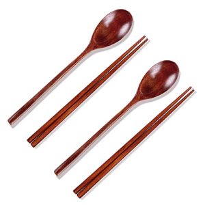 Ecloud Shop Wooden Spoon Chopsticks Sets Korean Dinnerware Combinations Chopsticks and Spoons Set for Home Kitchen or Restaurant (2 Pairs)